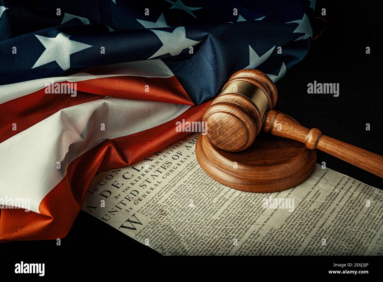 Brown wooden mallet on American Declaration of Independence Stock Photo ...