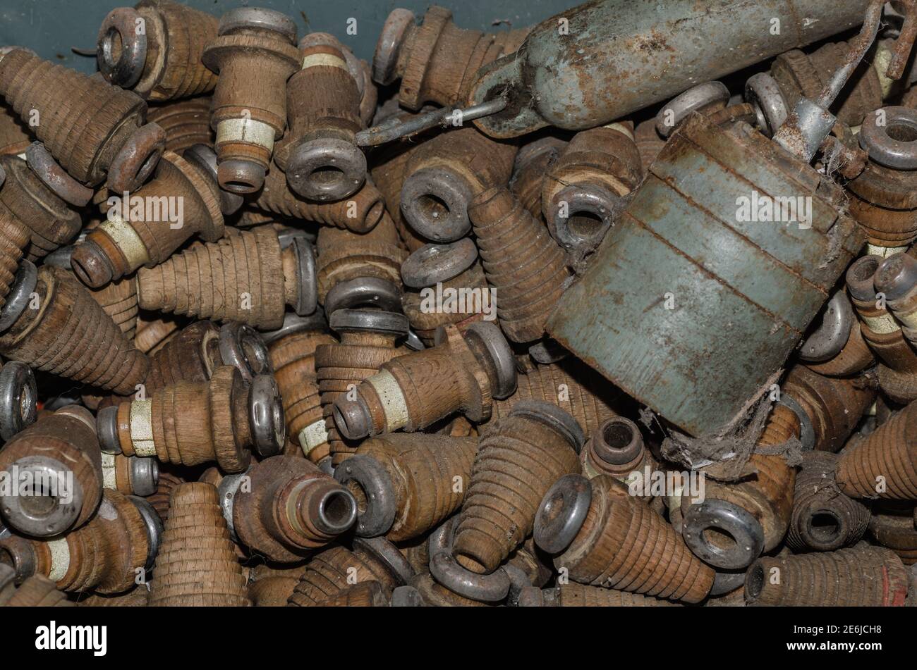 old spindles in a spinning factory Stock Photo - Alamy