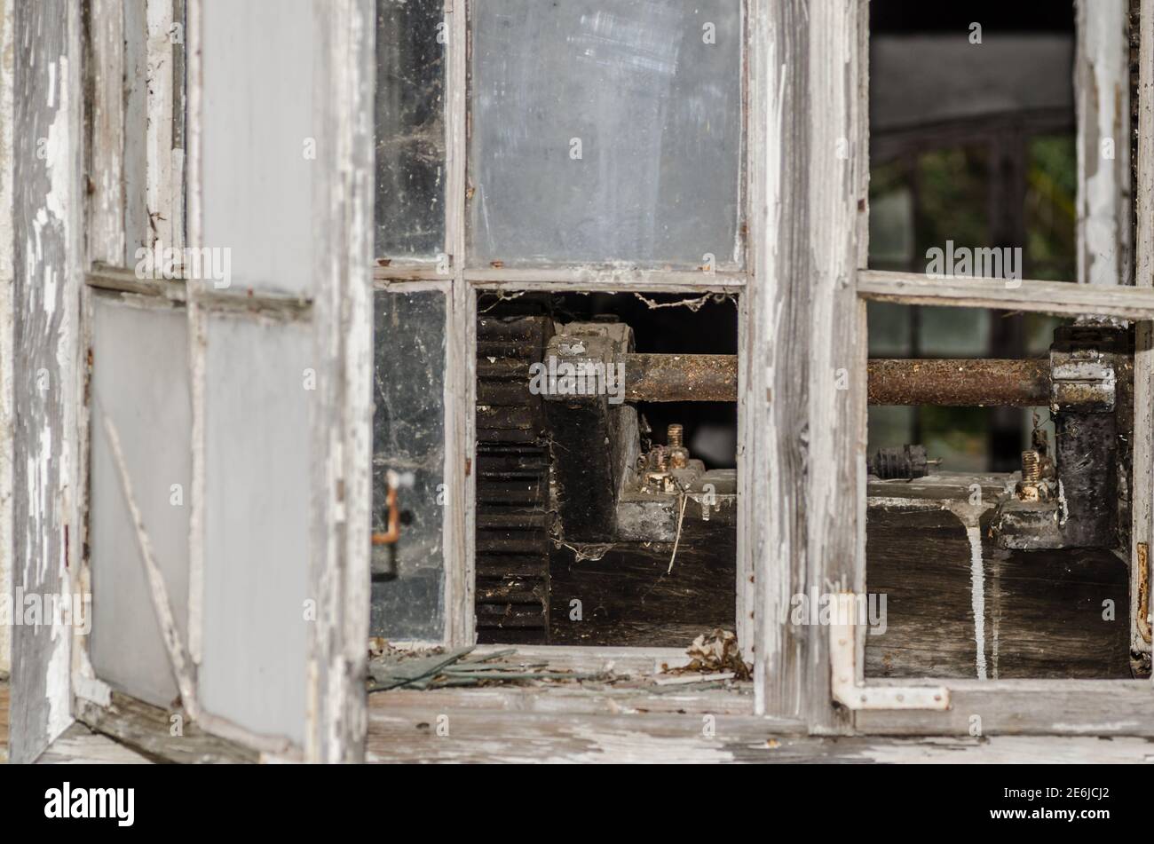 View through window on old mechanic Stock Photo - Alamy