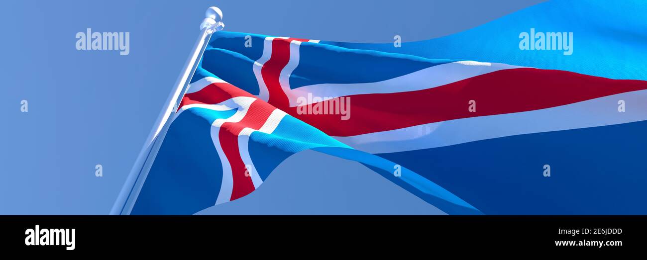 3D rendering of the national flag of Iceland waving in the wind Stock ...