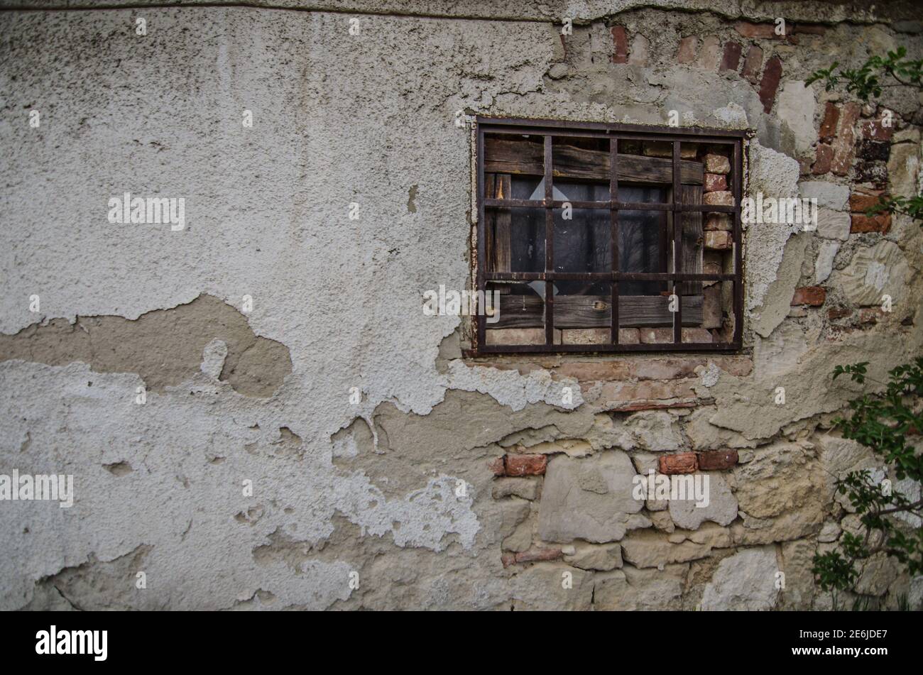 old barred windows in abandoned house Stock Photo - Alamy