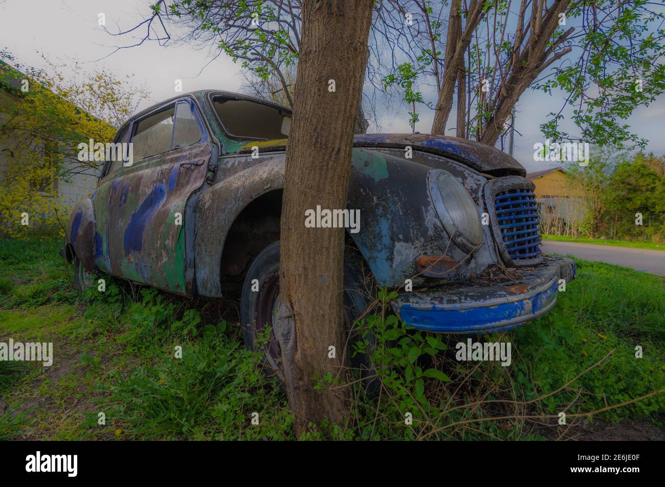 old colorful classic car side view soft light Stock Photo - Alamy