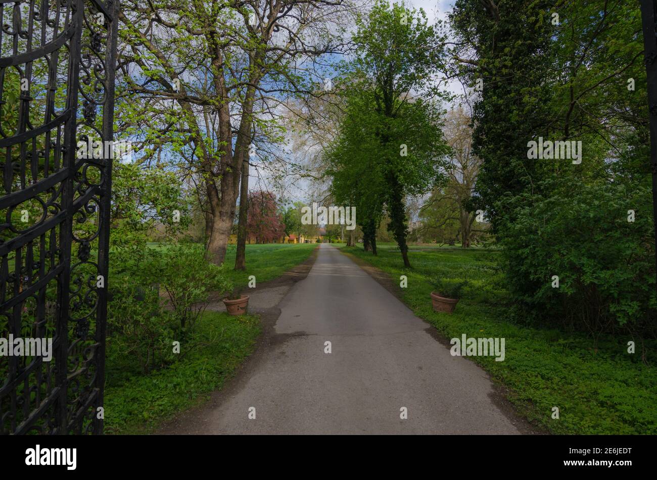 entrance with gate in green castle park Stock Photo - Alamy