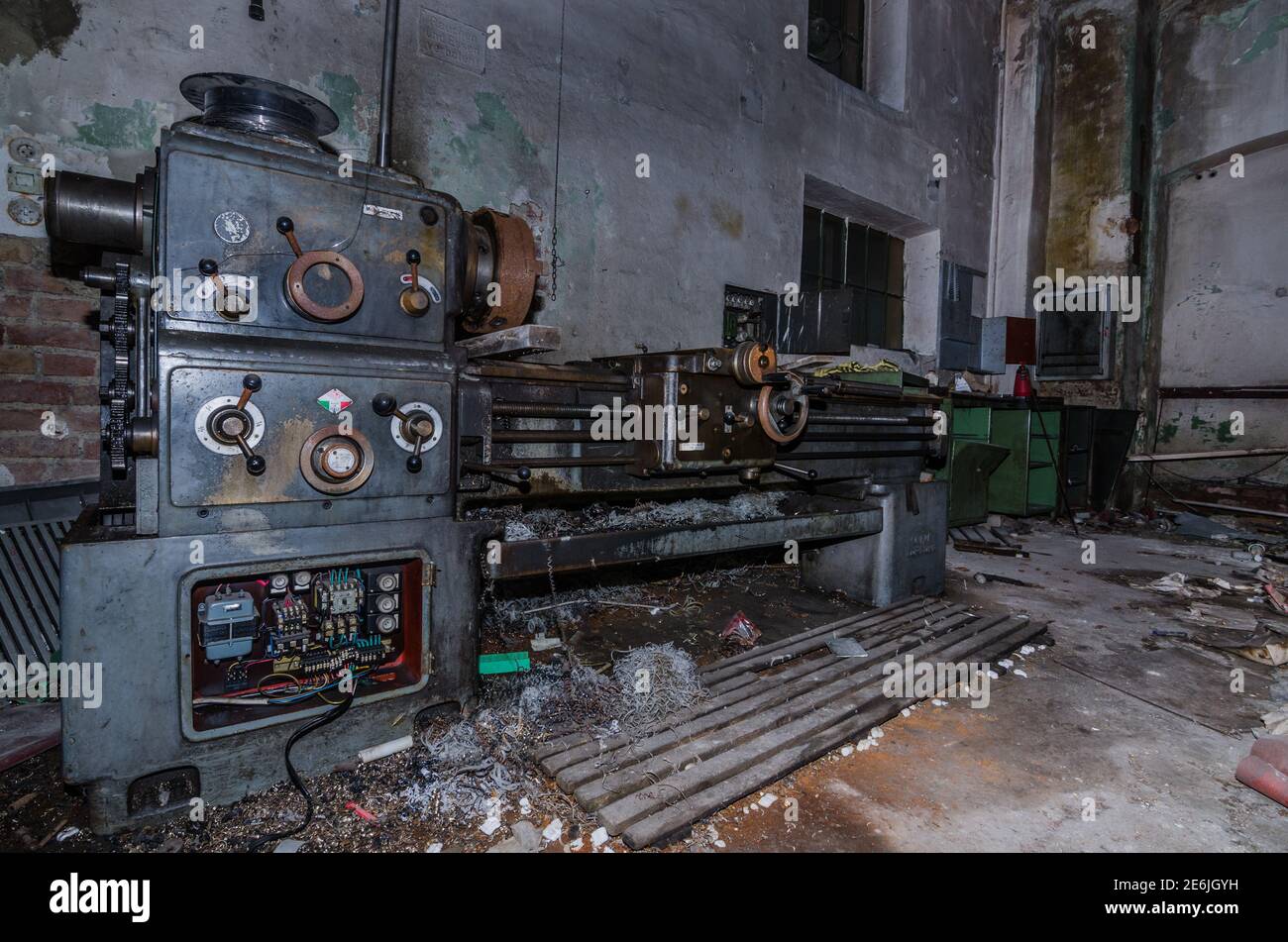 lathe in old abandoned factory Stock Photo - Alamy