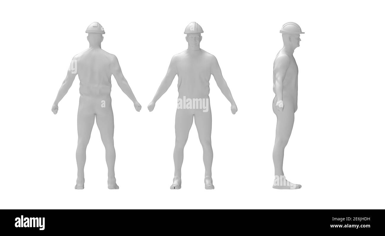 3D rendering of a construction worker model front side and rear view ...