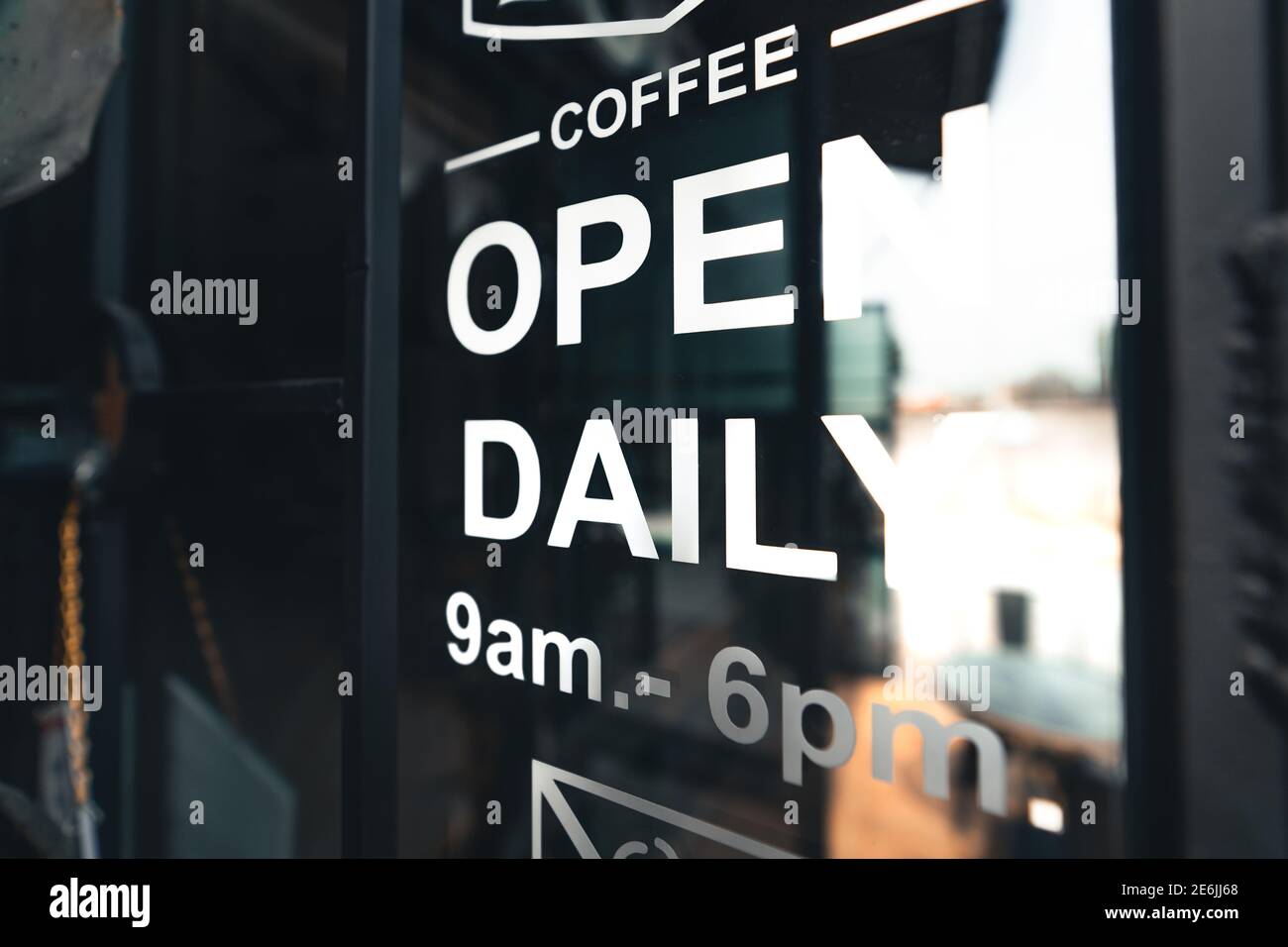 Open cafe in glass of the coffee shop Stock Photo - Alamy