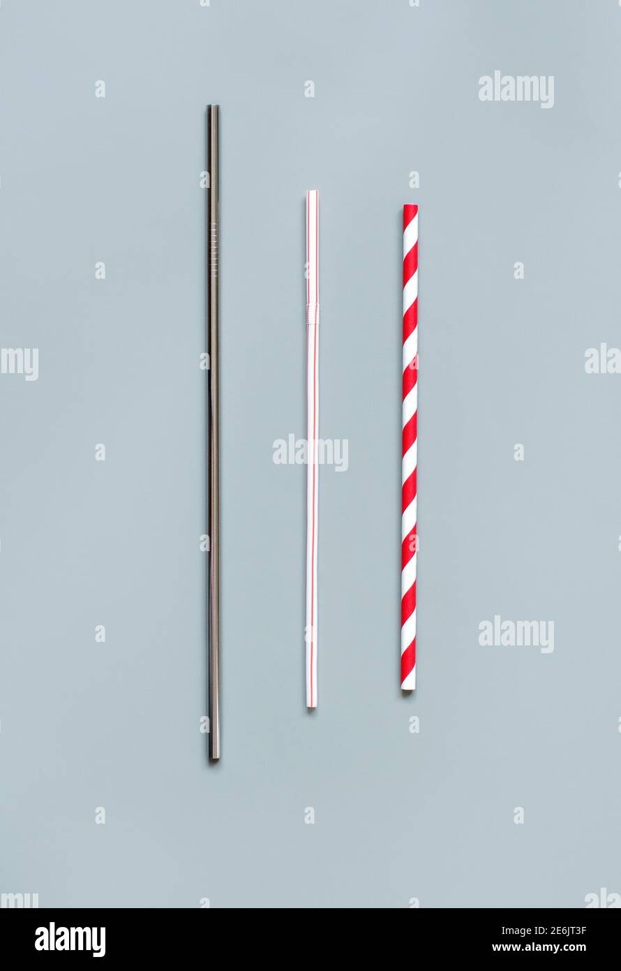 Modern reusable steel and paper drinking straws as alternative ...