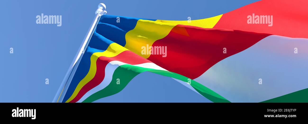 3D rendering of the national flag of Seychelles waving in the wind ...