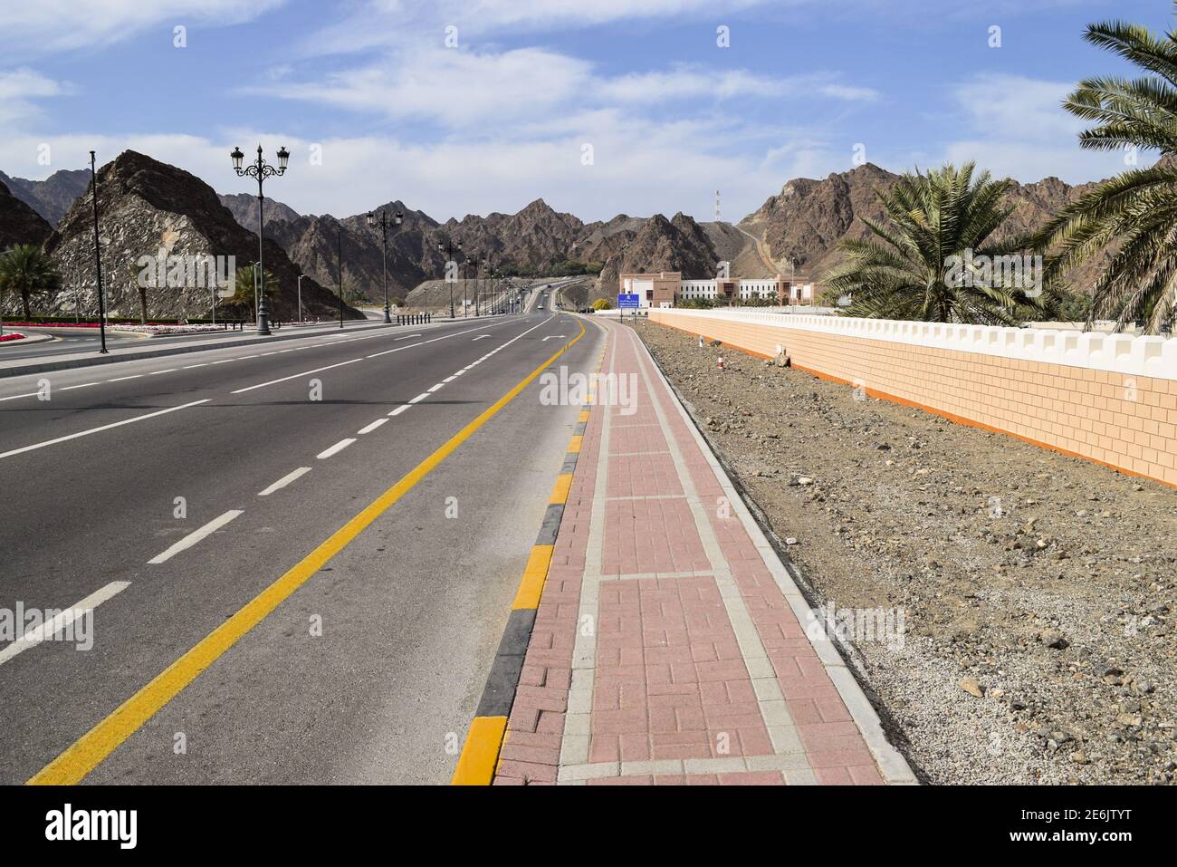 MUSCAT, OMAN - FEBRUARY 9, 2018: Well conserved Al Saidiya Street lined ...