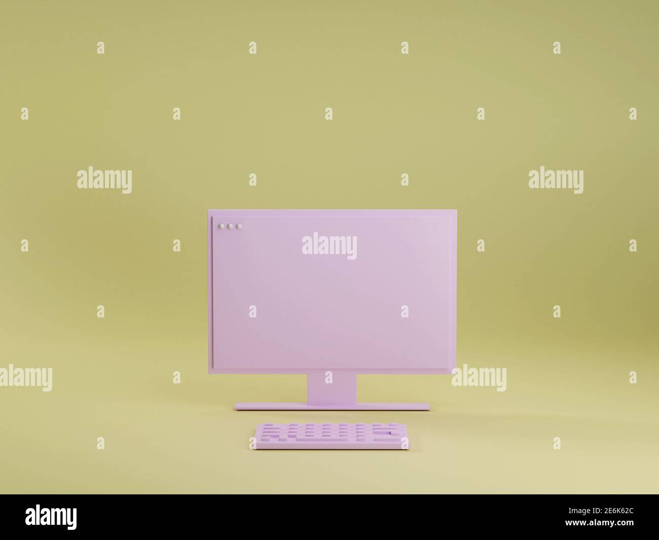 Pink pc computer with keyboard on yellow studio background. Technology ...