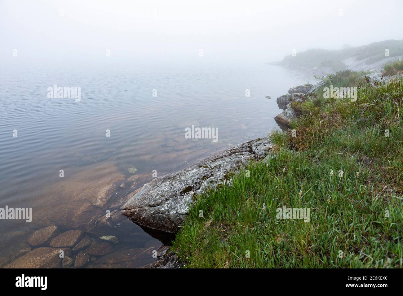 Thick fog over lake Soddatjorna in Forsand, Norway Stock Photo - Alamy