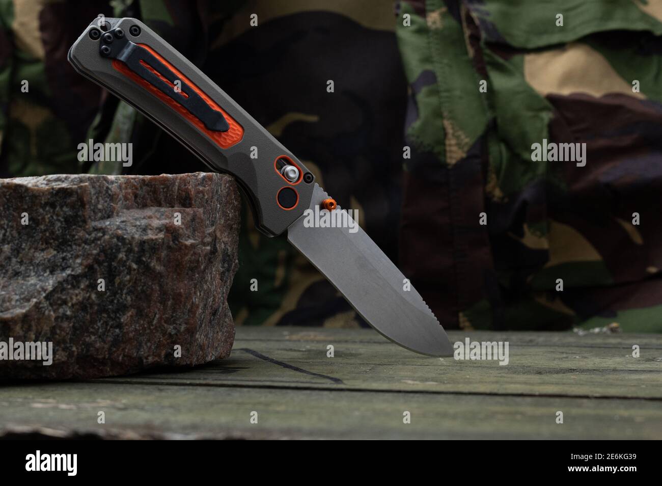 The reverse side of the knife with a clip for carrying. EDC knife. The ...