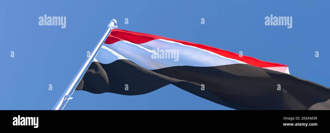 3D rendering of the national flag of Yemen waving in the wind Stock ...