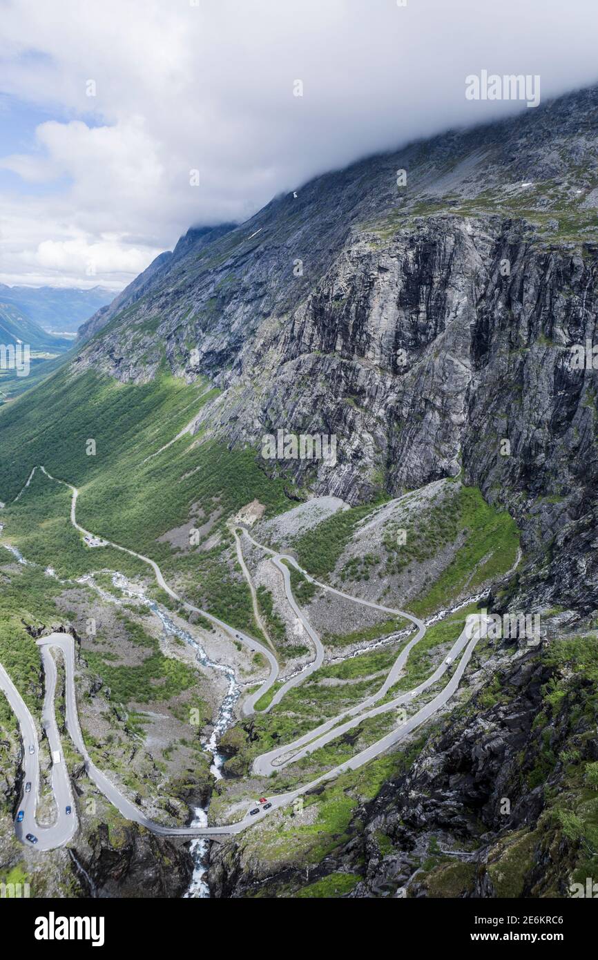 Trollstigen mountain pass from the Trolls Path Viewpoint in Norway ...