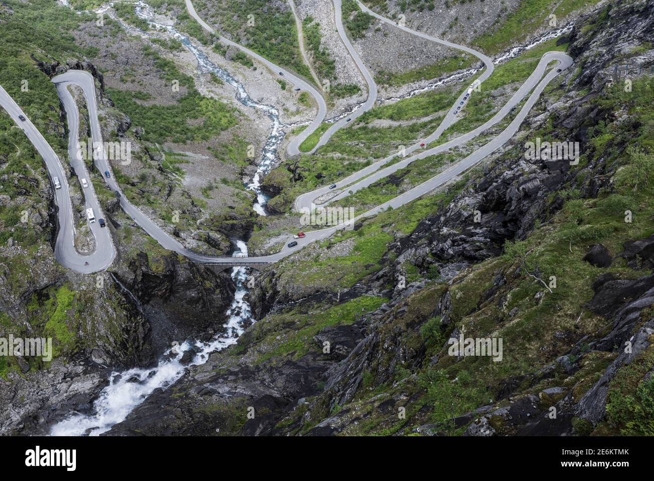 Close up of the hairpin bends of Trollstigen mountain pass with ...
