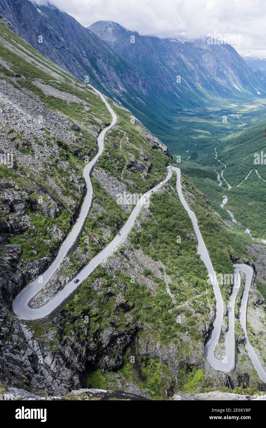 Trollstigen mountain pass from the Trolls Path Viewpoint in Norway ...