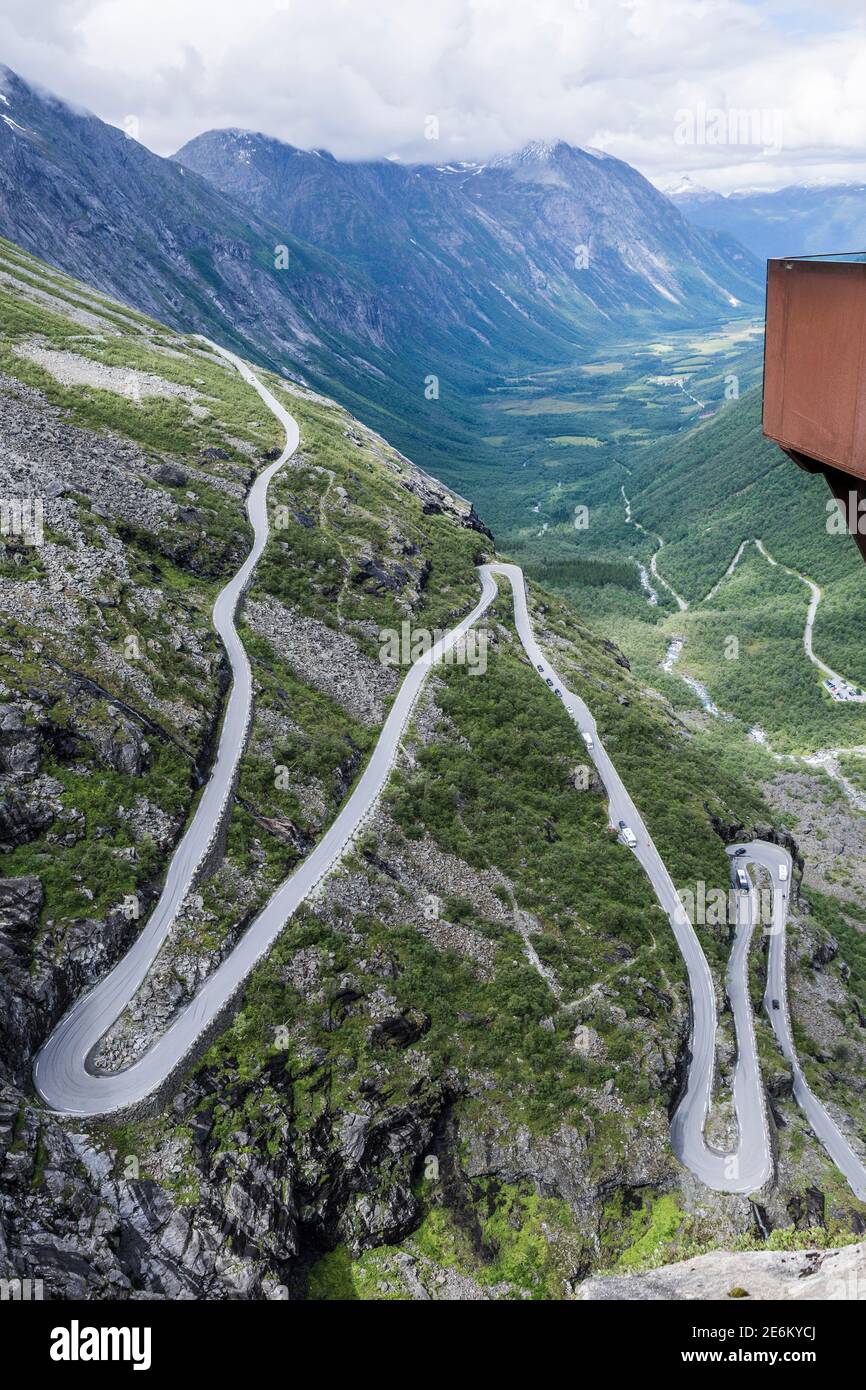 Trollstigen mountain pass from the Trolls Path Viewpoint in Norway ...