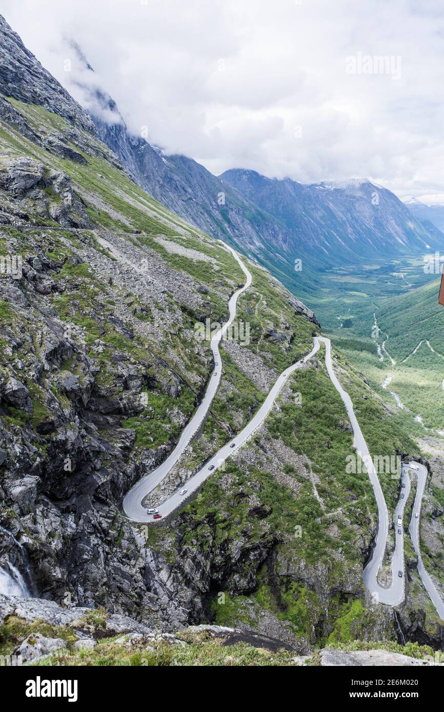 Trollstigen mountain pass from the Trolls Path Viewpoint in Norway ...