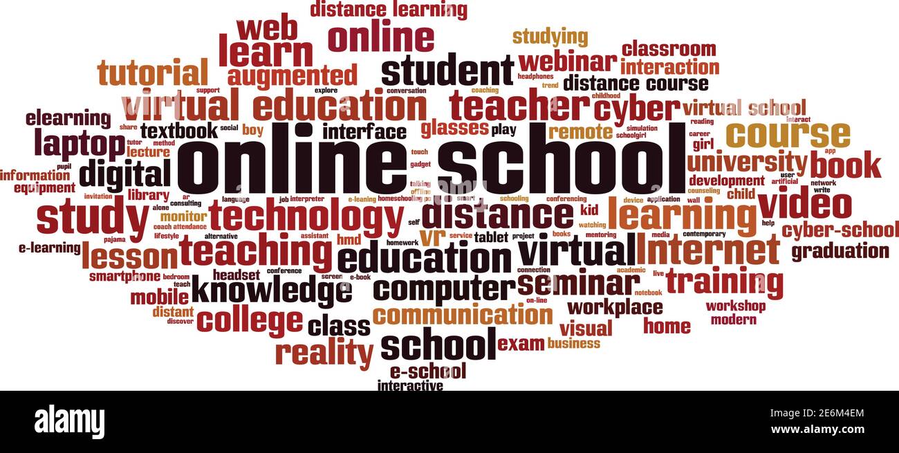 Online school word cloud concept. Collage made of words about online ...
