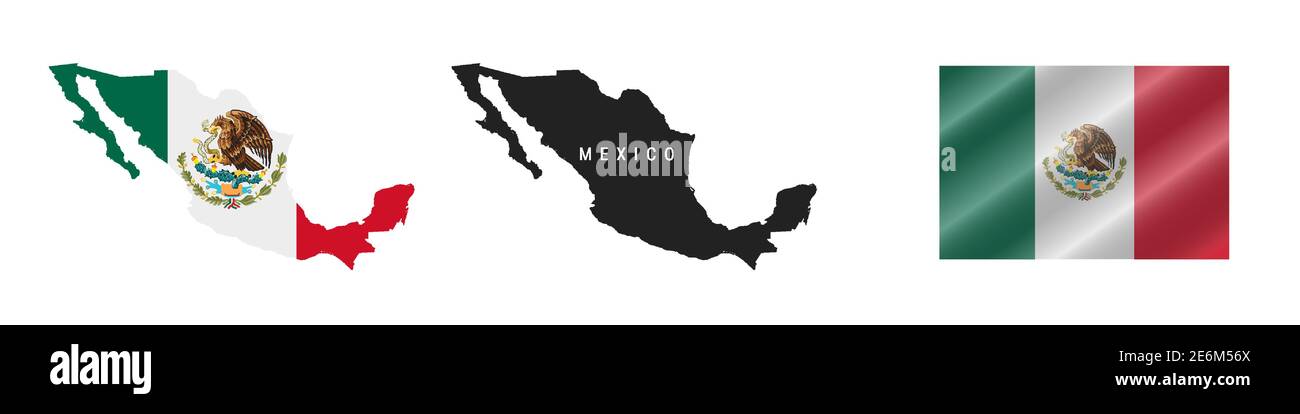 Mexico Map With Masked Flag Detailed Silhouette Waving Flag Vector