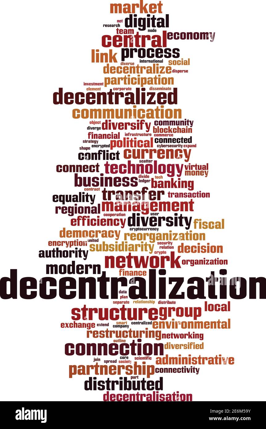 Decentralization word cloud concept. Collage made of words about ...