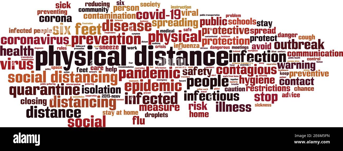 Physical distance word cloud concept. Collage made of words about ...
