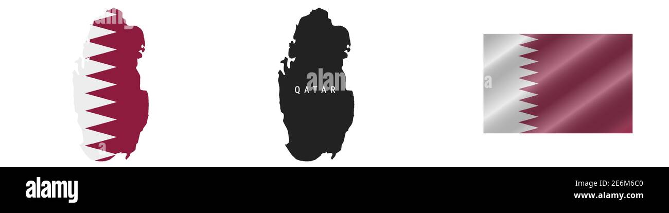 Qatar. Map with masked flag. Detailed silhouette. Waving flag. Vector ...