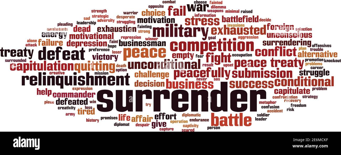 Surrender cloud concept. Collage made of words about surrender. Vector ...