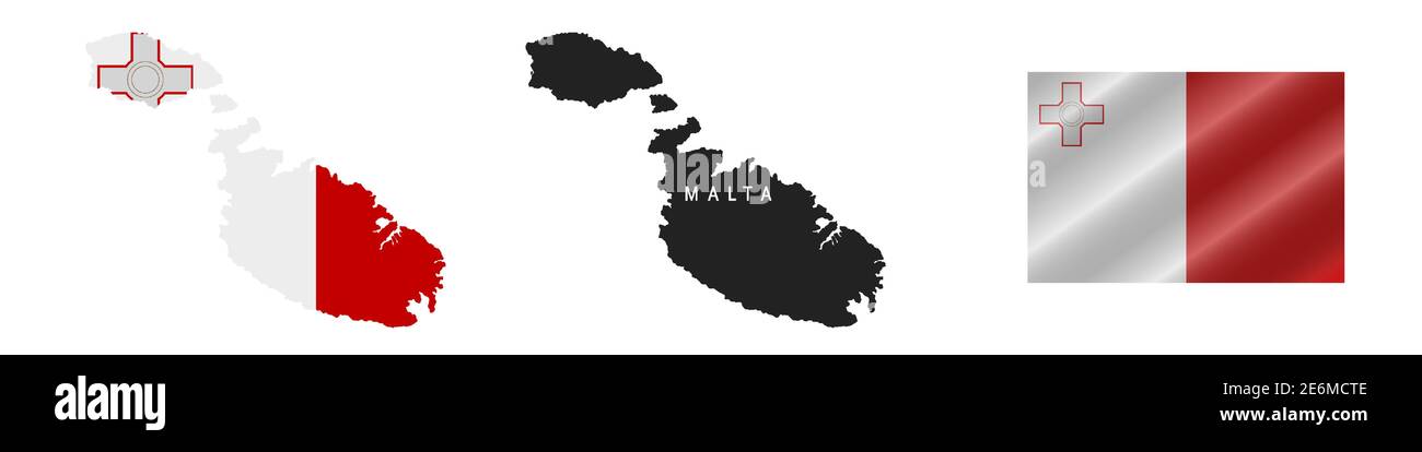 Malta Map With Masked Flag Detailed Silhouette Waving Flag Vector
