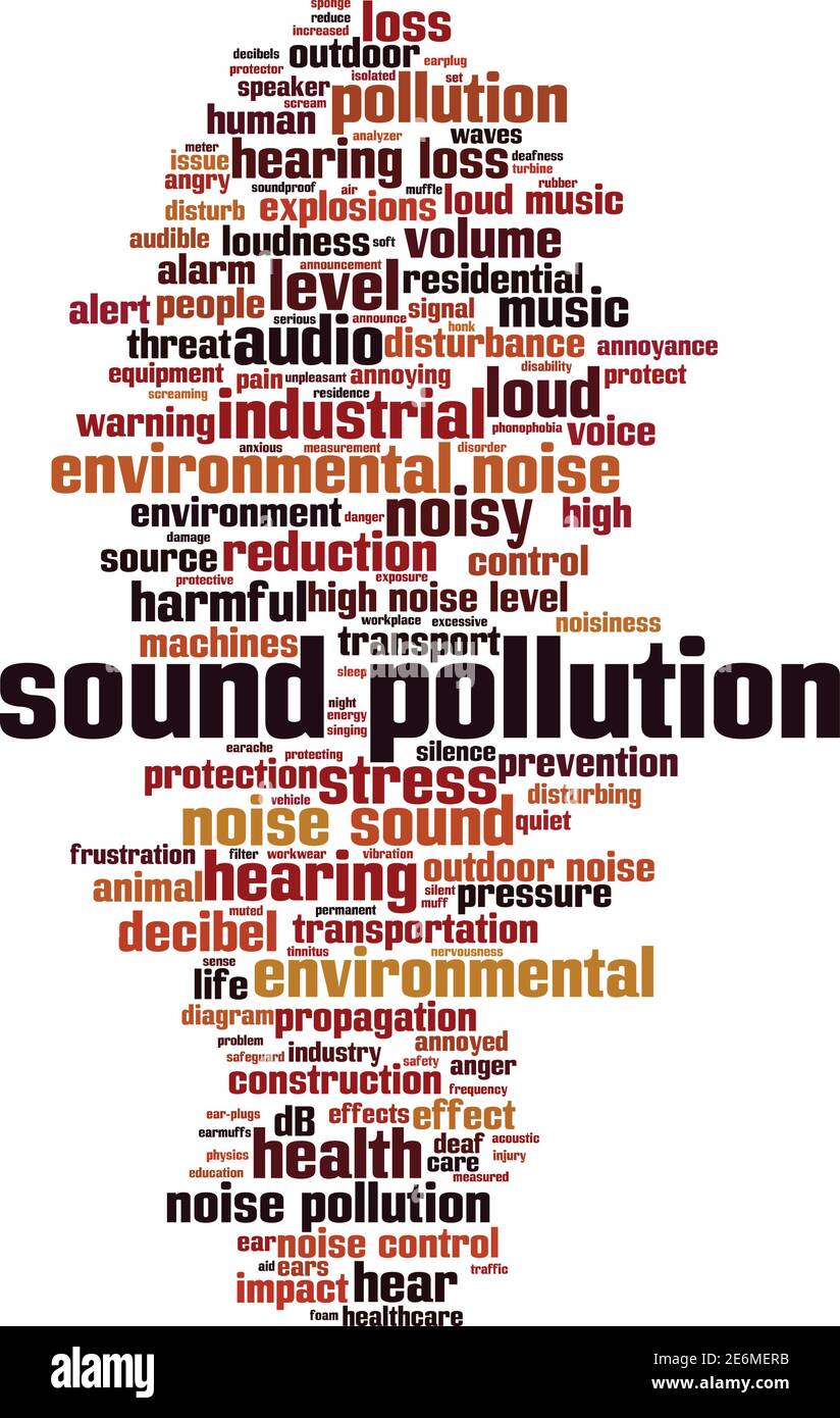 Sound pollution cloud concept. Collage made of words about sound ...