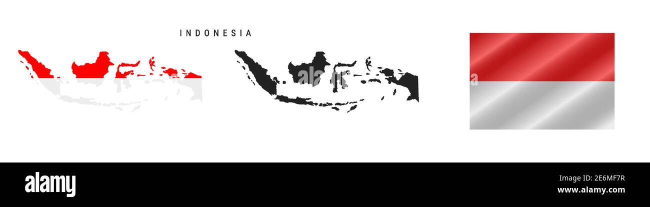 Indonesia Map With Masked Flag Detailed Silhouette Waving Flag