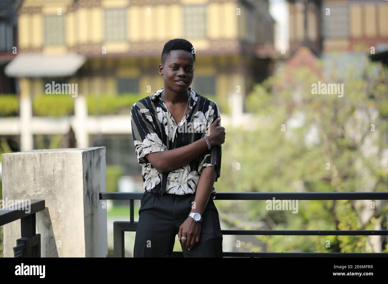 Portrait of young handsome afro black man posing outdoor Stock Photo ...