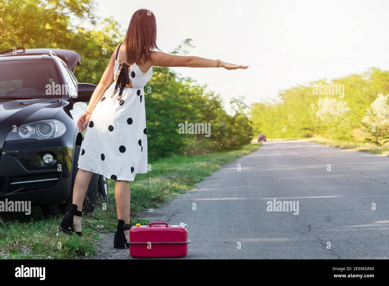 Car breakdown on highway woman hi-res stock photography and images - Alamy
