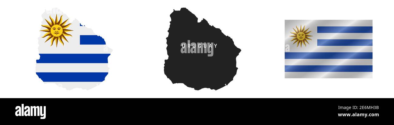 Uruguay Map With Masked Flag Detailed Silhouette Waving Flag Vector
