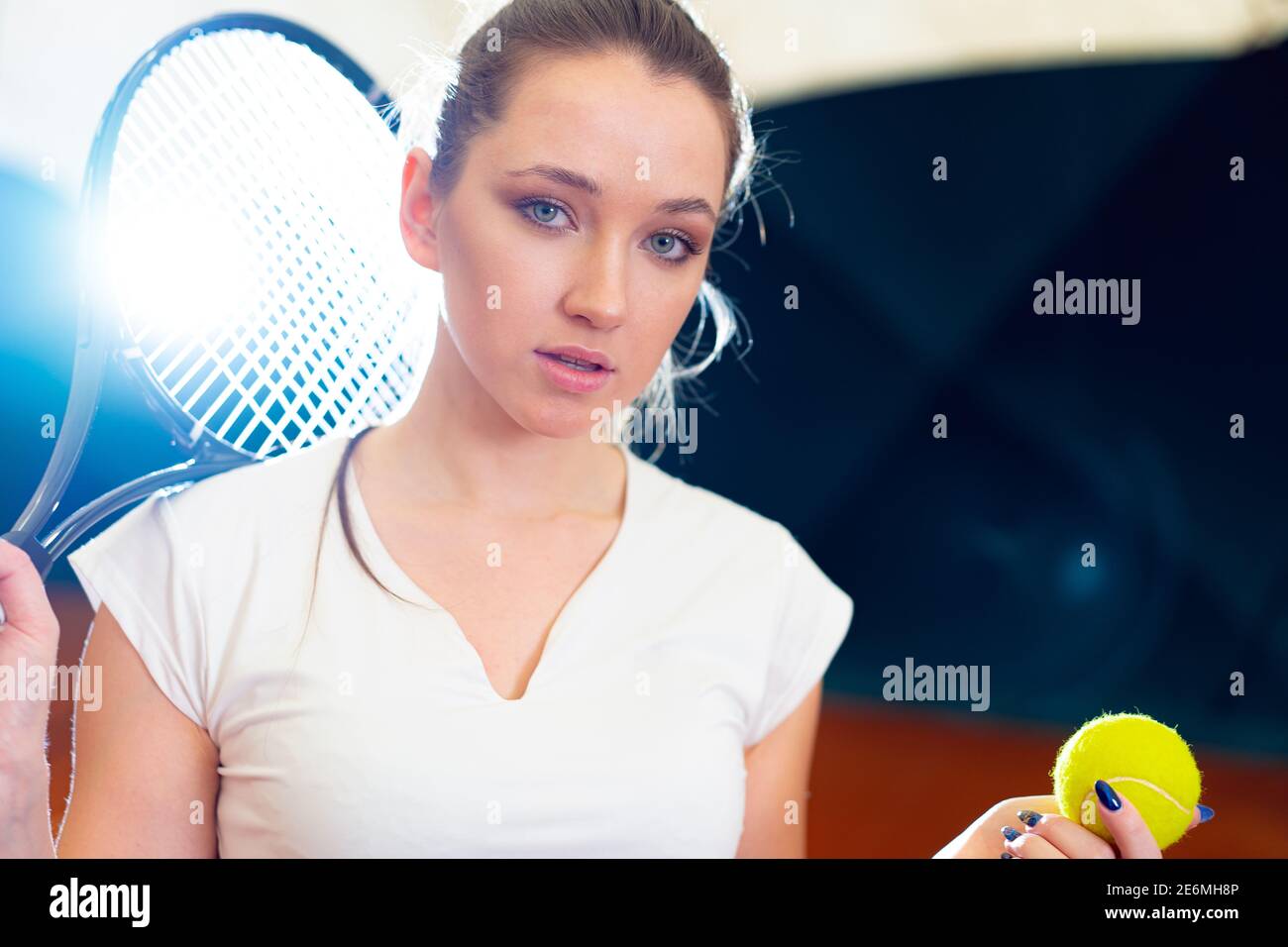Tennis ball hitting racket close up hi-res stock photography and images ...