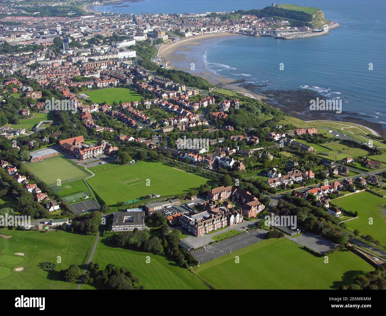 aerial view of Scarborough College with the town, Castle and North Sea ...