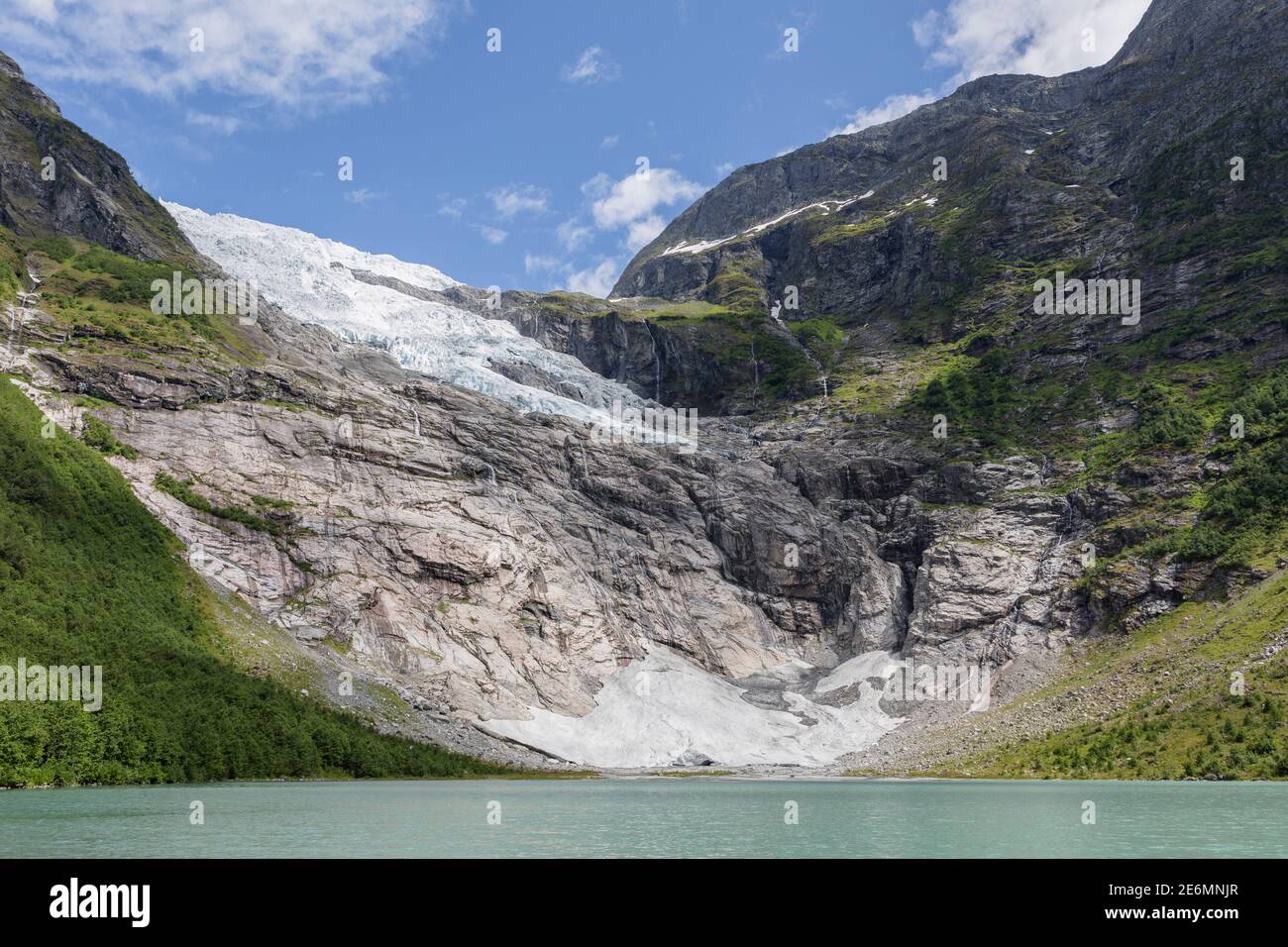 Boyabreen Glacier with glacier lake in the Jostedalsbreen National Park ...