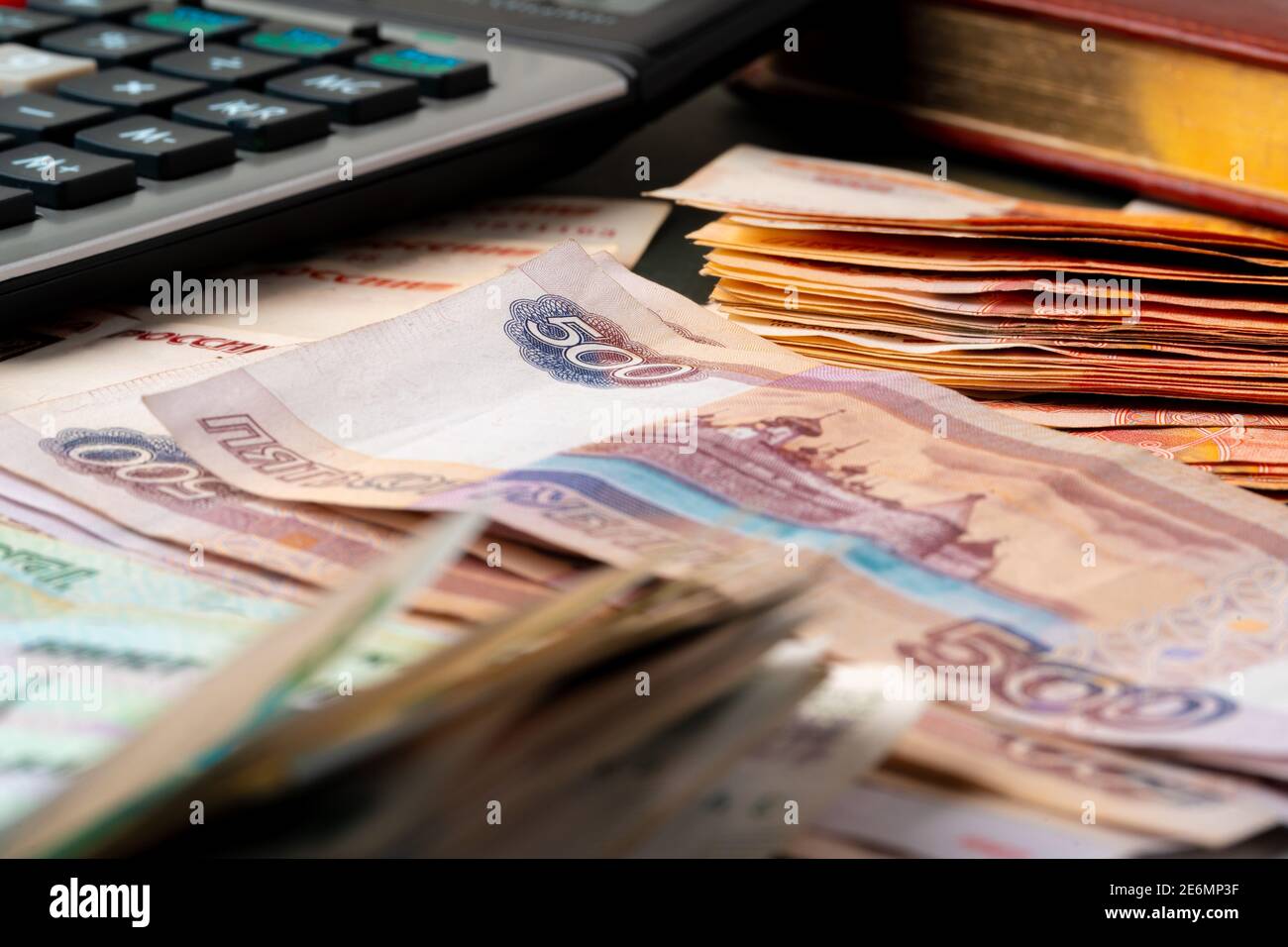 Close up photo of stack of Russian money rubles with calculator Stock ...
