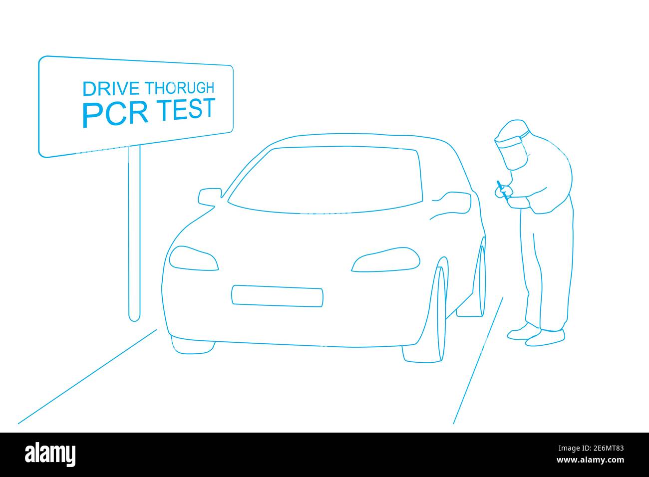 Illustration of medical worker performing drive-thru COVID-19 test ...