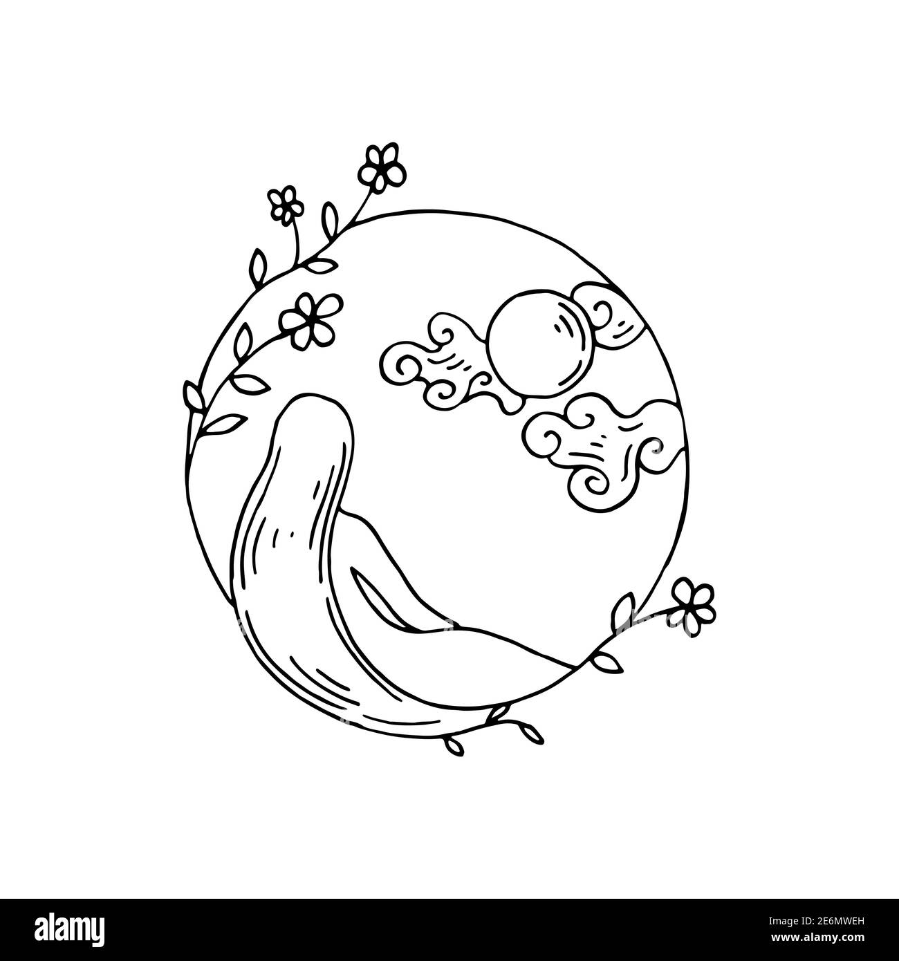 Woman looking at the sun. Hand drawn vector illustration Stock Vector ...