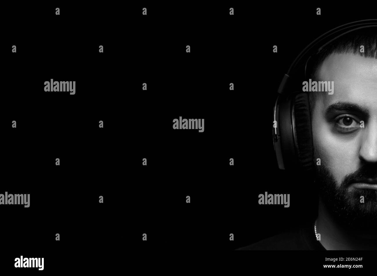 Positive man listening music Black and White Stock Photos & Images - Alamy