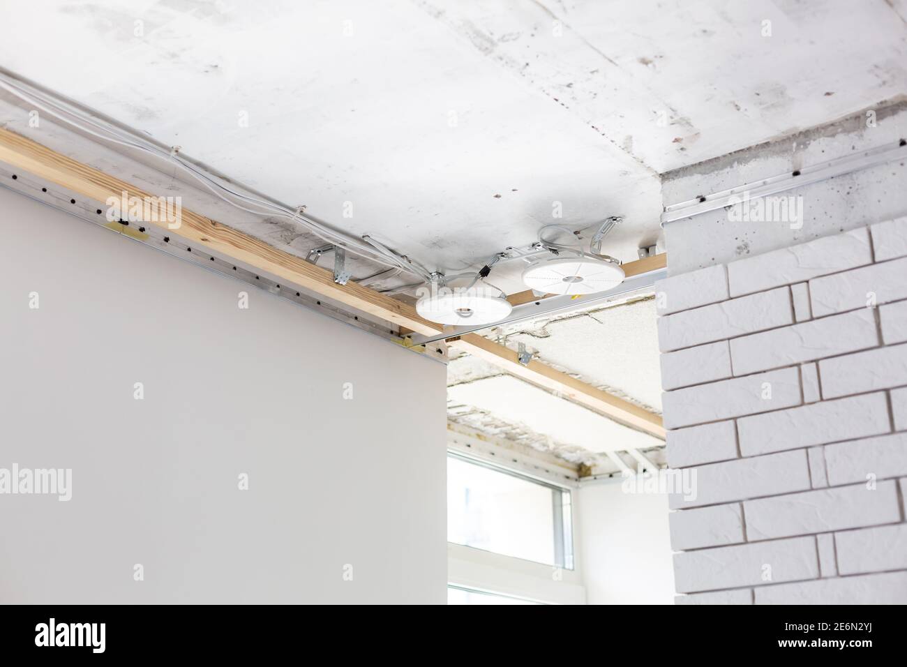 Installation of stretch ceiling. Niche for stretch ceiling. Stretch ...