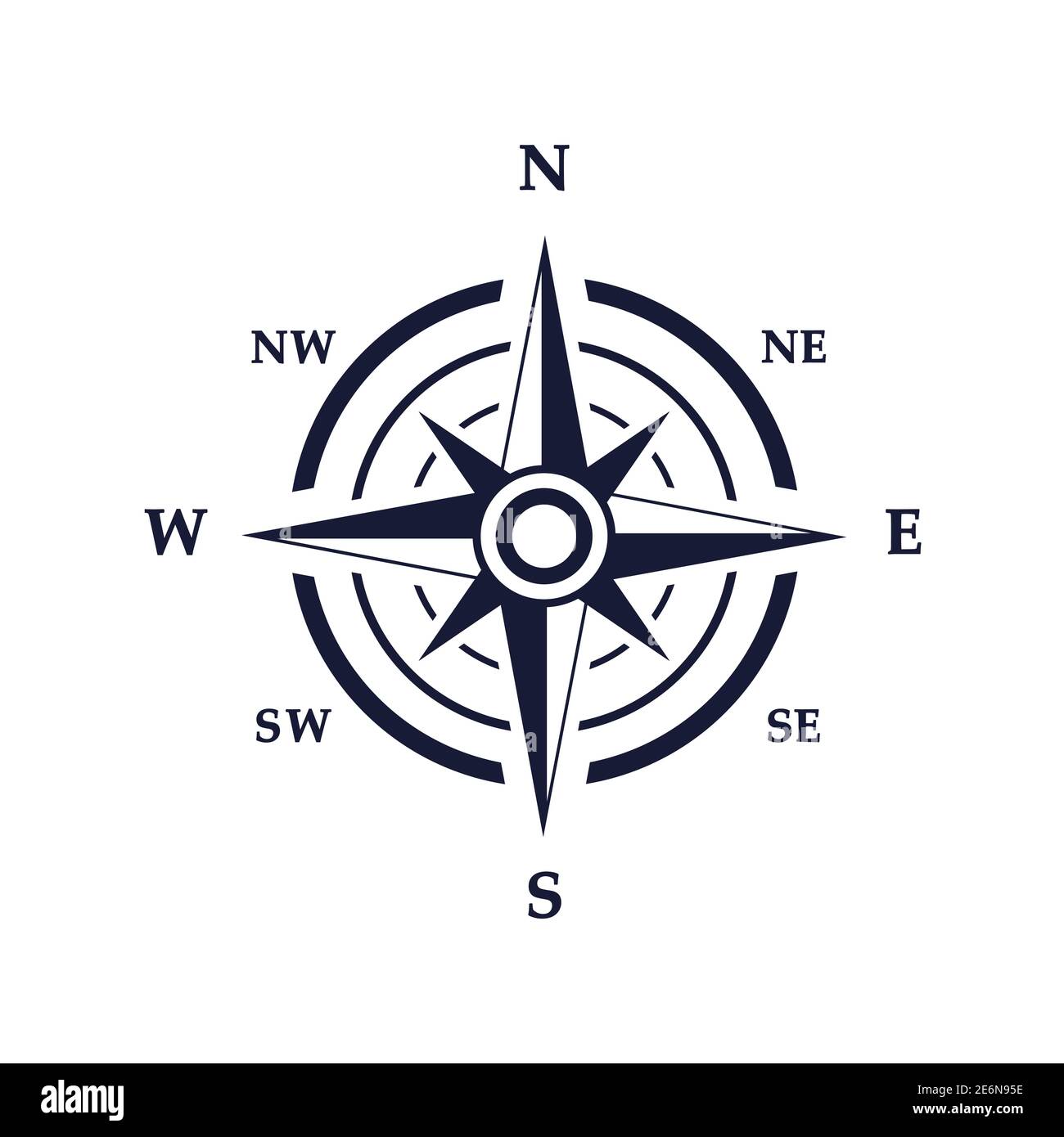 Compass vector icon. Navigation black symbol. Wind rose sign. Travel equipment illustration ...