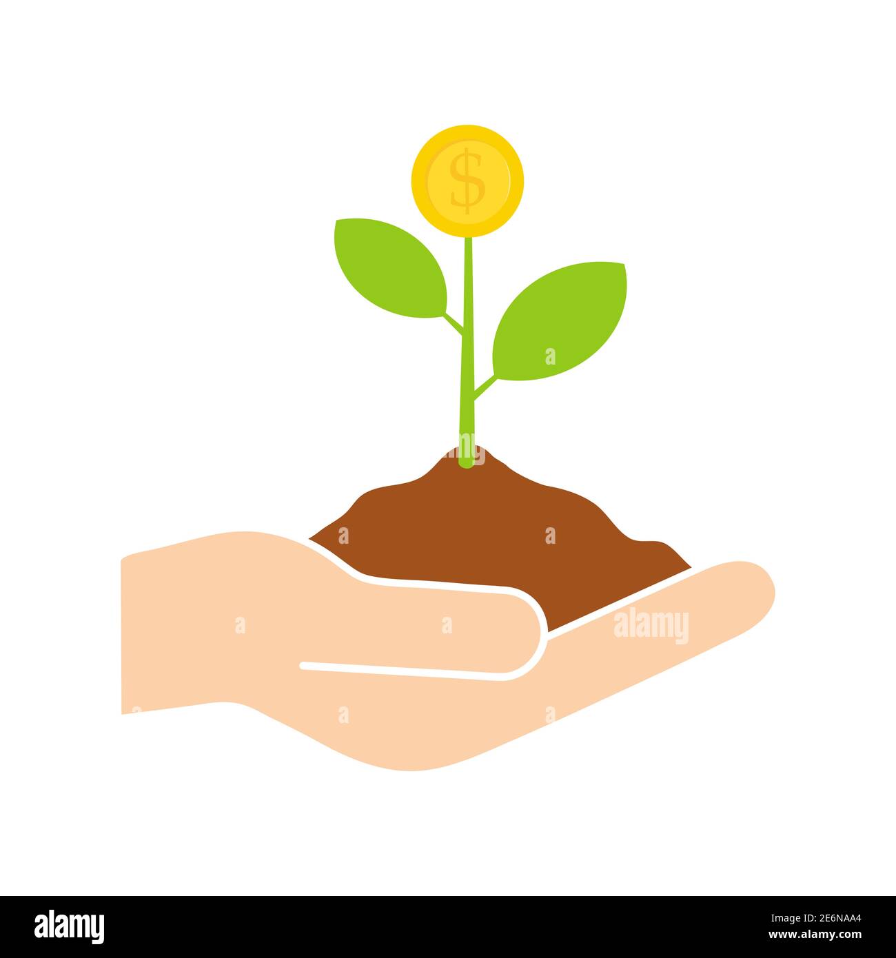 Plant coin grown icon. Businessman holding a green business plant in ...