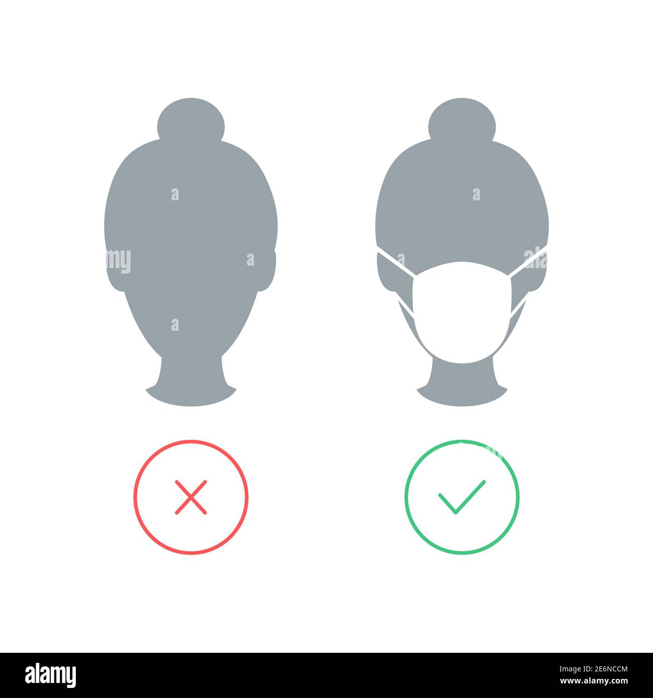 Women head with protective mask. No entry without face mask icon ...