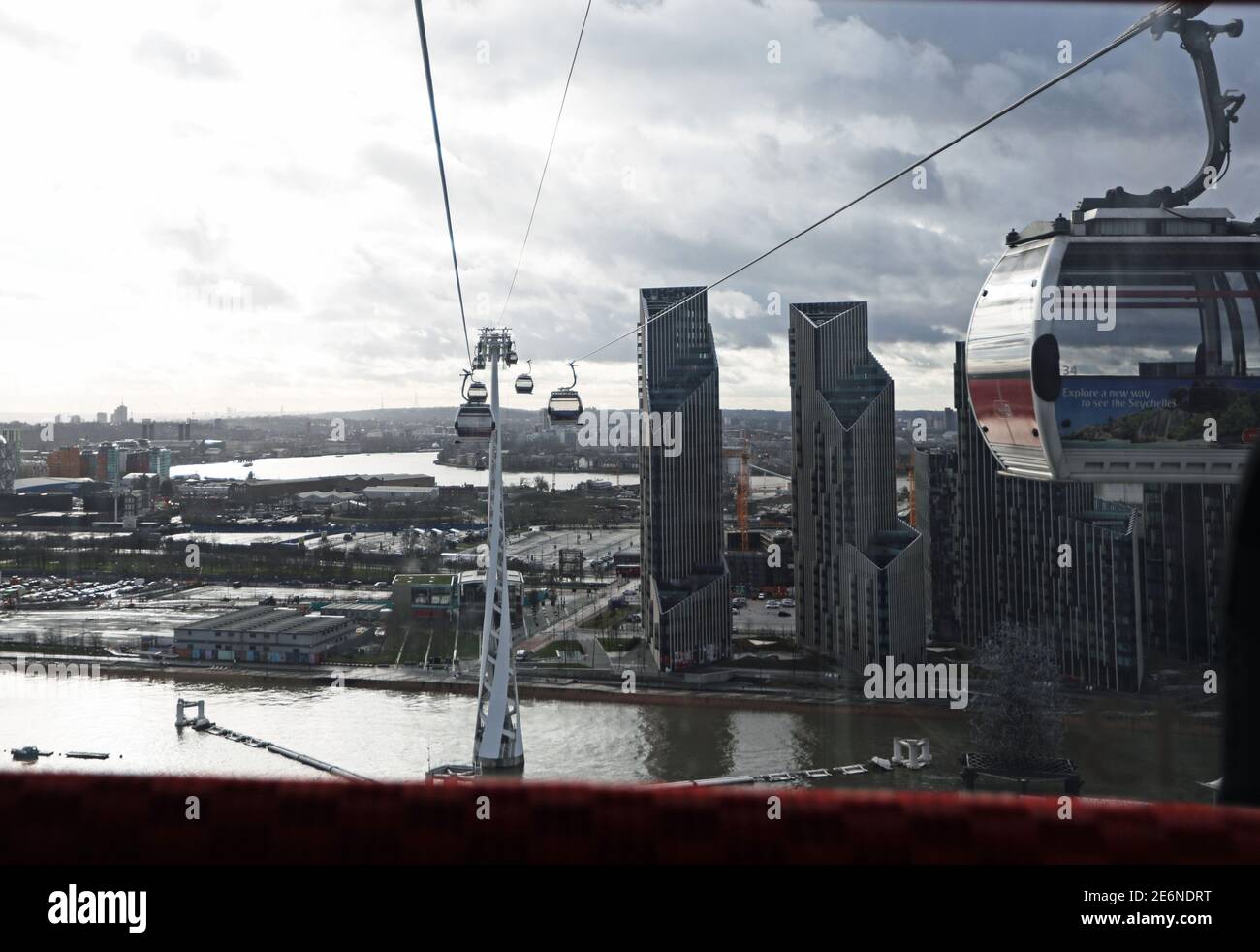 A view from a capsule on the Emirates Air Line, a cable car link which ...