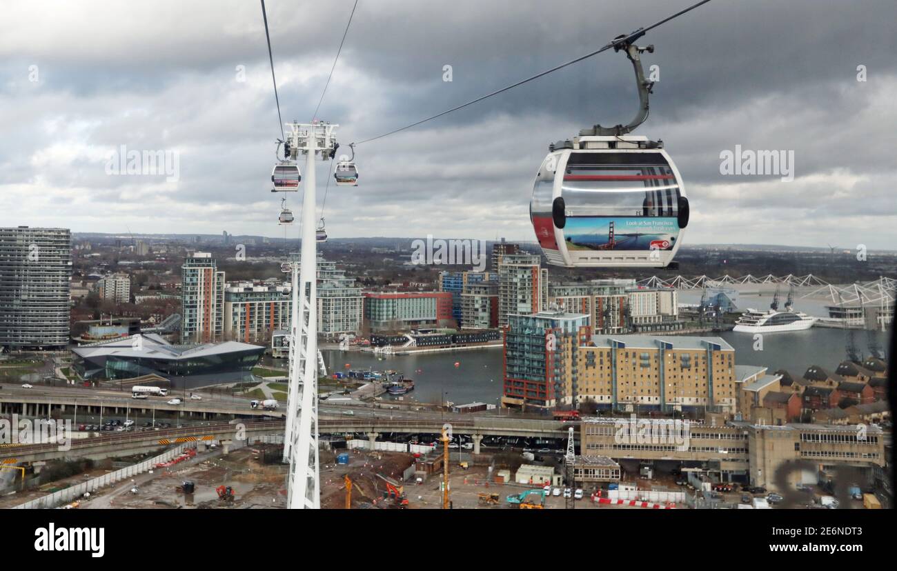 A view from a capsule on the Emirates Air Line, a cable car link which ...