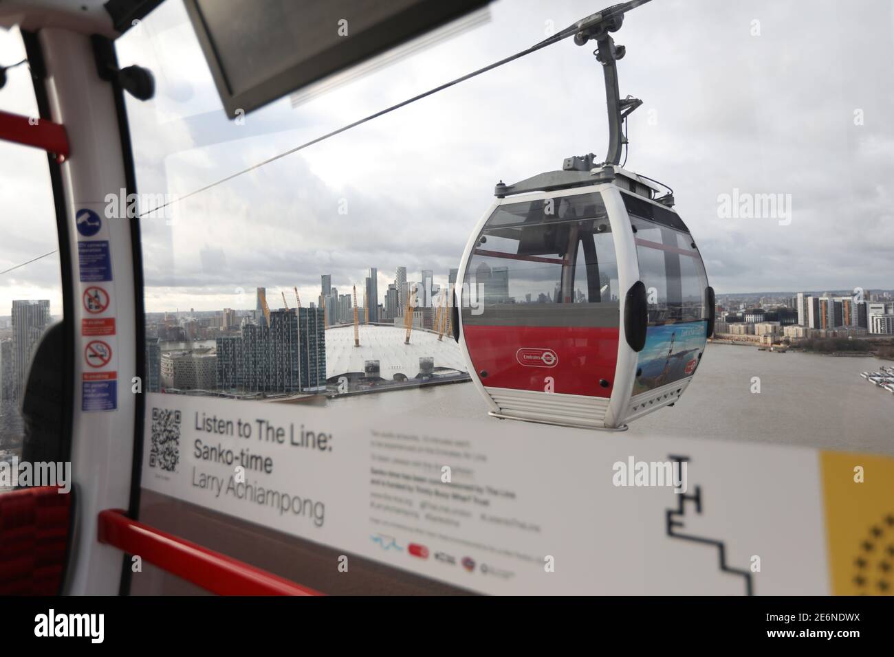 A view from a capsule on the Emirates Air Line, a cable car link which ...