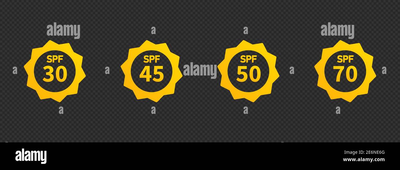 Set of SPF sun protection icons, labels or stickers. Icons for ...
