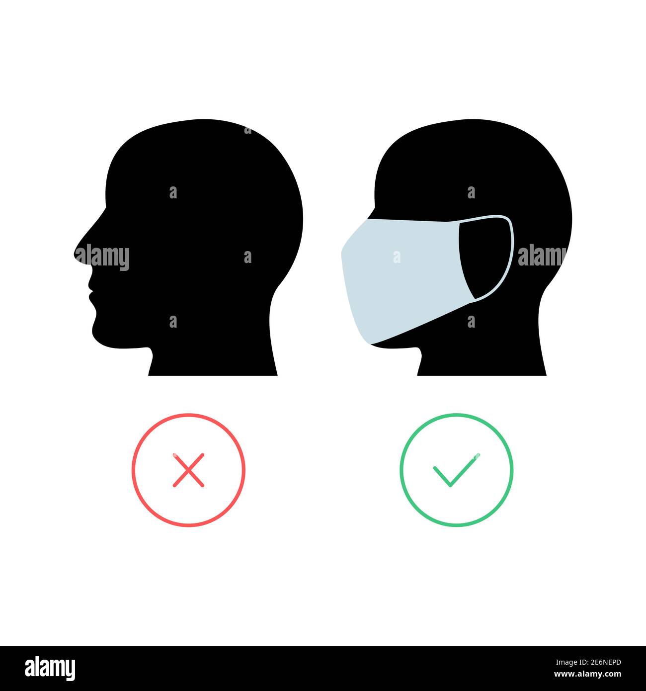 Men head with protective mask. No entry without face mask icon ...